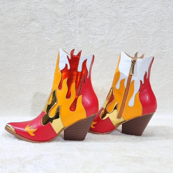 Cape Robbin | Shoes | Western Flame Cowgirl Ankle Boots Red Orange Fire ...